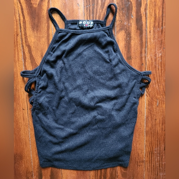 Tops | Black Ribbed Tank With Side Cutouts | Poshmark